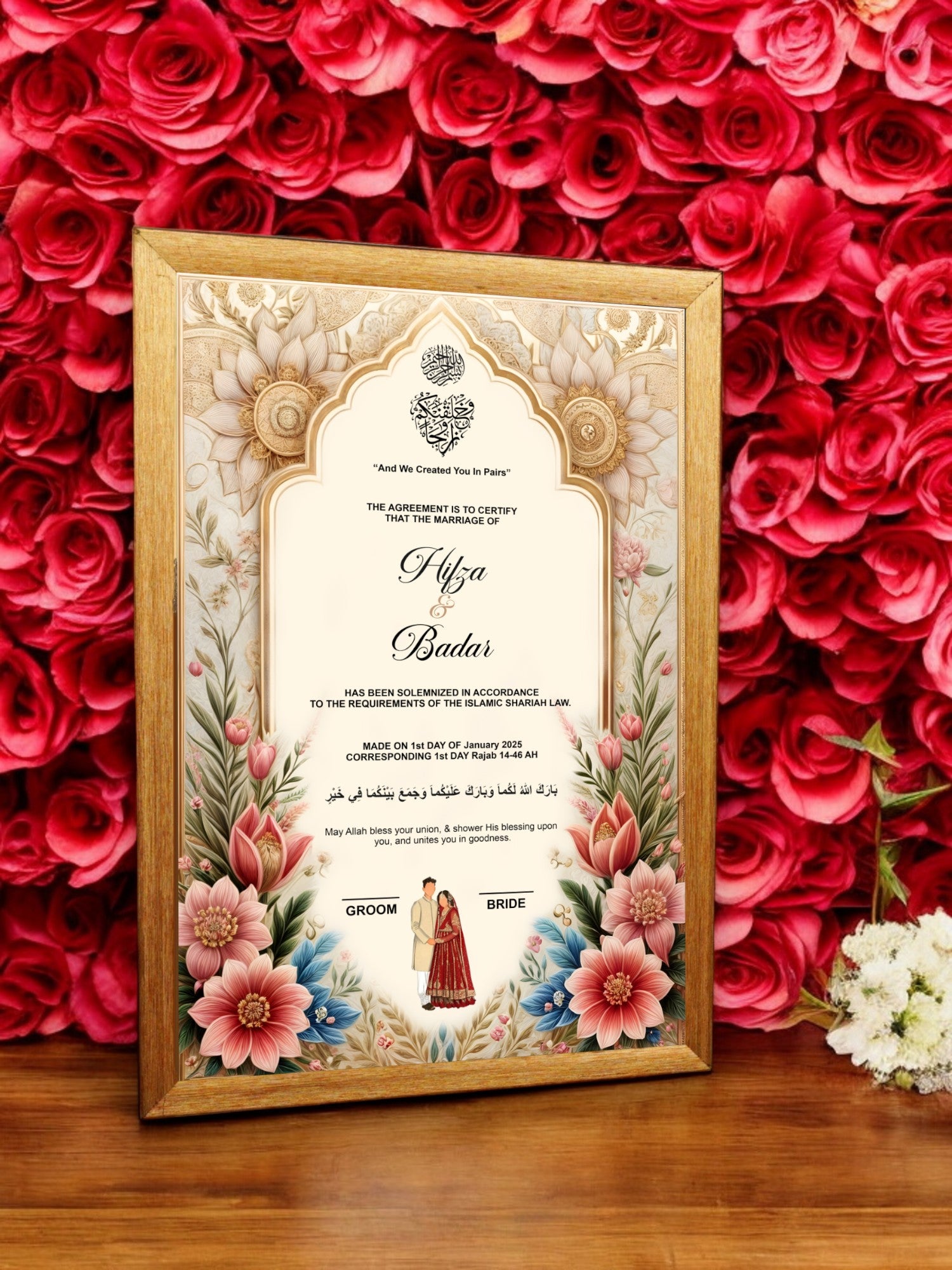 Pink Floral Nikah Frame - Elegant Custom Nikah Frame | Nikkahday ...