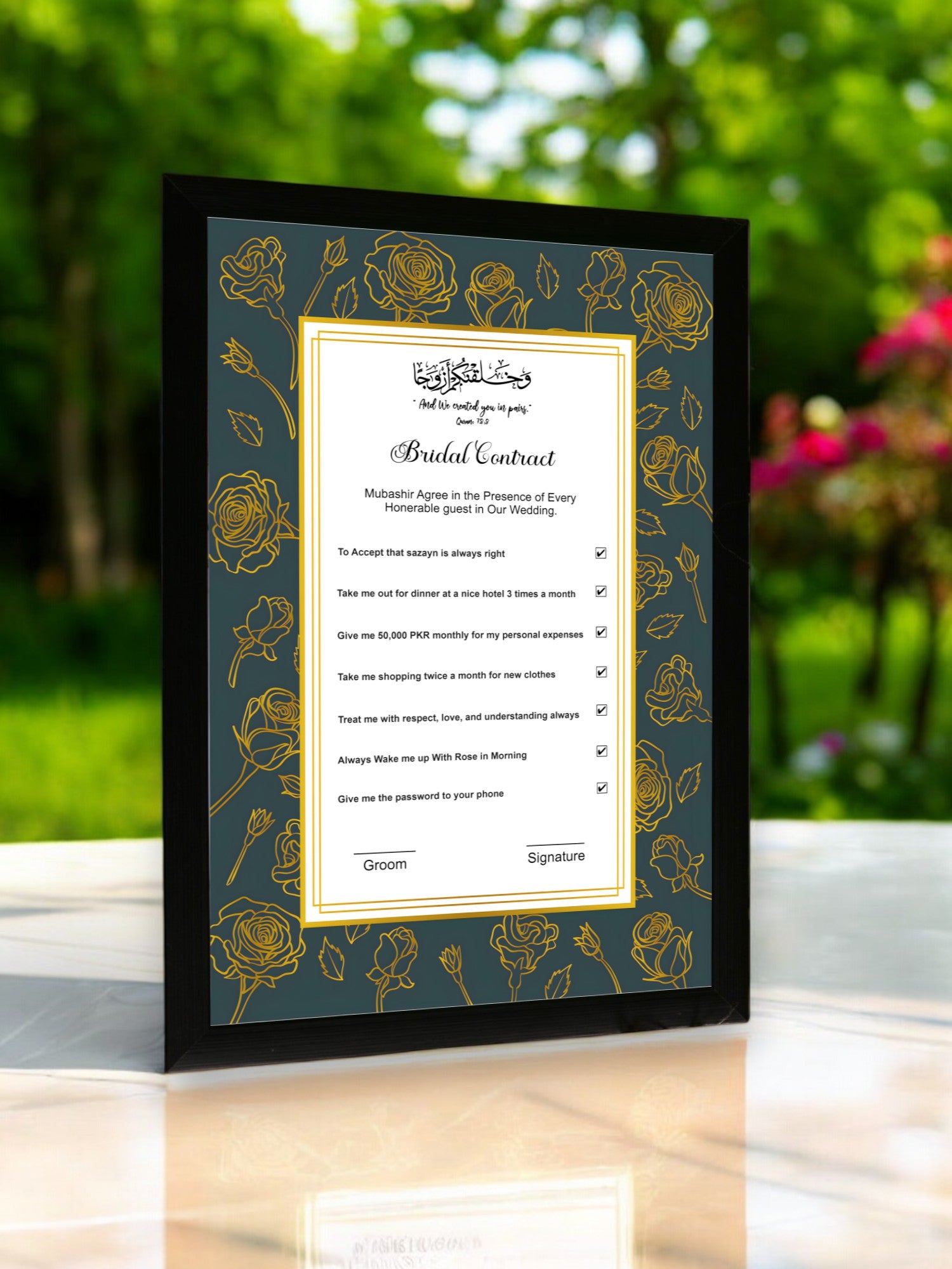 Bridal Contract Checkbox - Vows and Meaningful Wedding Keepsake ...