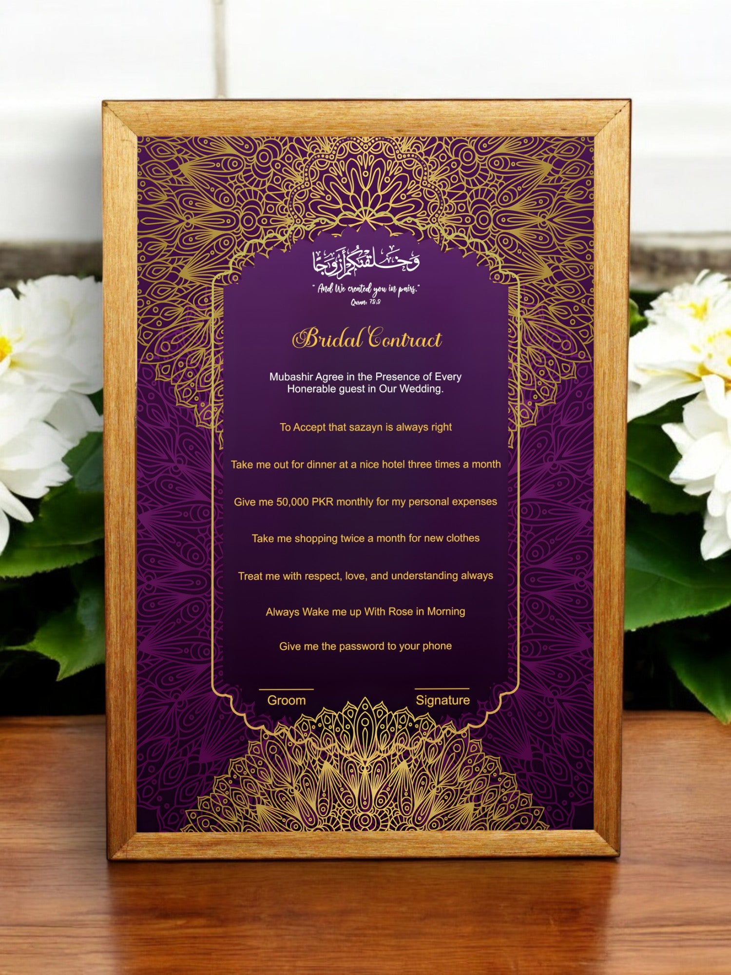 Bridal Contract Purple Scroll - Elegant Mandala Design Keepsake ...