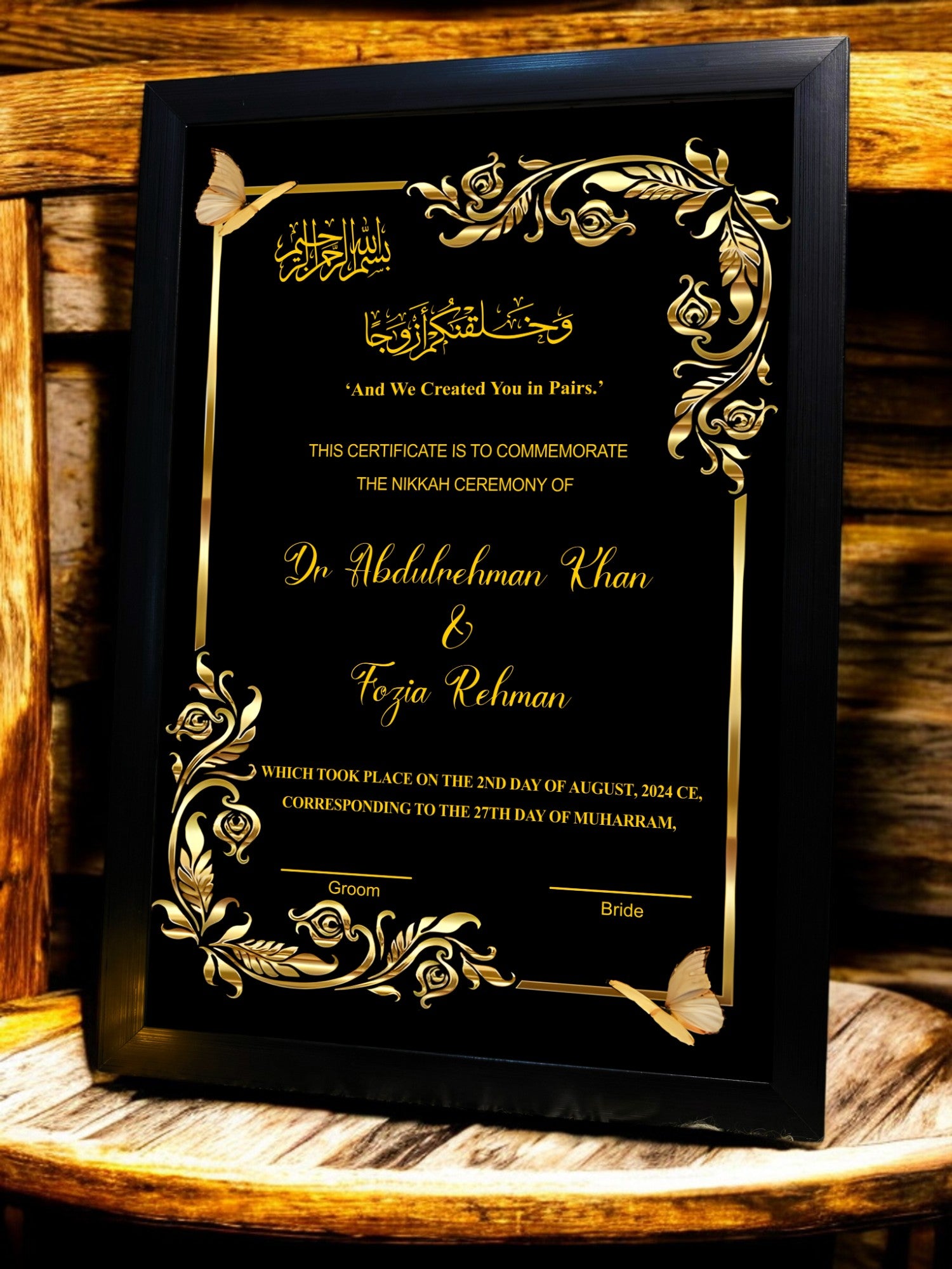 Golden Butterfly 3D Nikkah Frame | Shine Up your day with Nikkahday ...