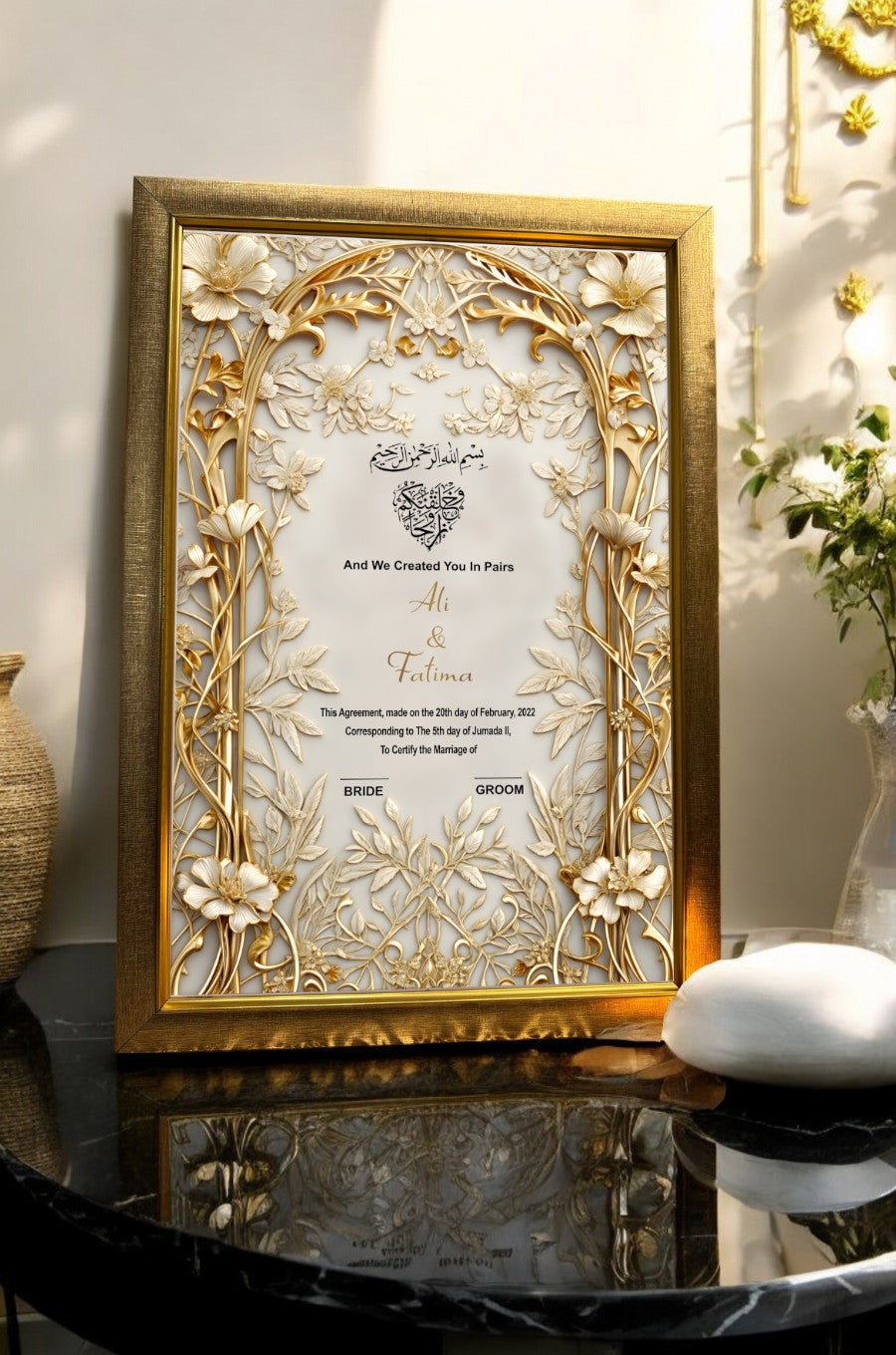 Golden Roots Nikkah Frame – Elegant Design with Golden Touch – Nikkah Day