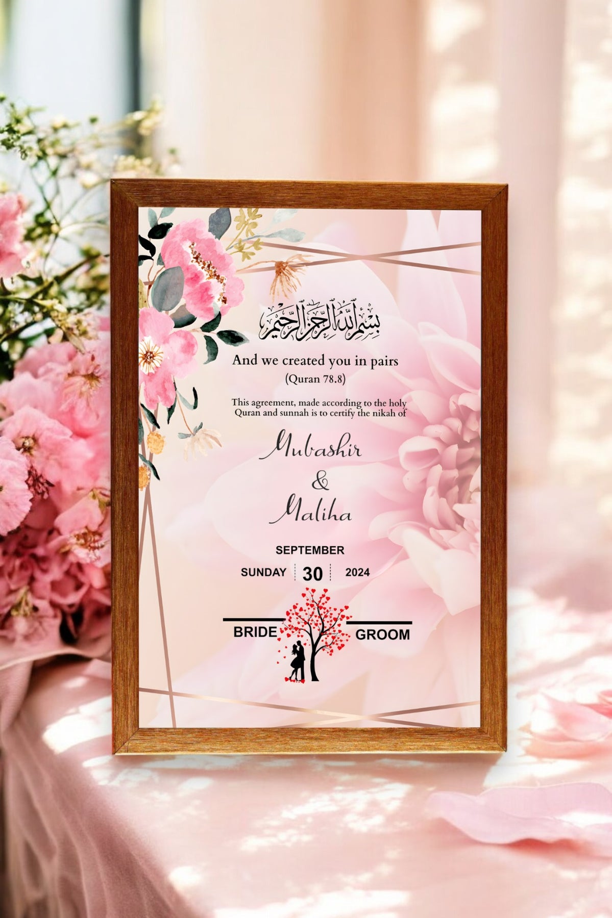 Tree of Love Nikah Frame | Beautiful Personalized Nikah Nama Frame ...